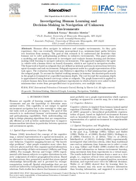 Pdf Investigating Human Learning And Decision Making In Navigation Of Unknown Environments