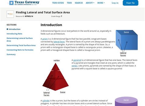 texas gateway finding lateral and total surface area unit plan for 7th