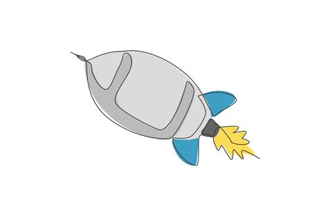 One Continuous Line Drawing Of Simple Retro Spacecraft Flying Up To The Outer Space Nebula