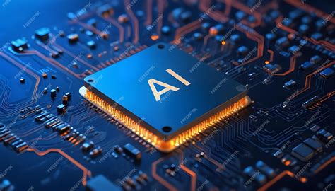 Closeup Of A Blue Computer Chip Labeled Ai Glowing On A Dark Circuit Board With Intricate Orange