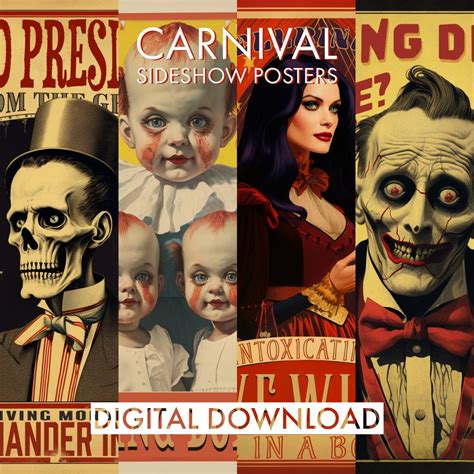 Printable Carnival Sideshow Poster Gallery Set V2 Circus Carnival