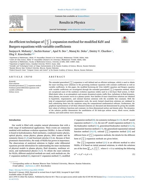 Pdf An Efficient Technique Of G ′ G Expansion Method For Modified Kdv And Burgers Equations