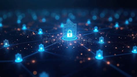 Data Security Network With Glowing Lock Icon Stock Illustration