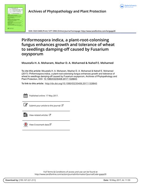 Pdf Piriformospora Indica A Plant Root Colonising Fungus Enhances Growth And Tolerance Of
