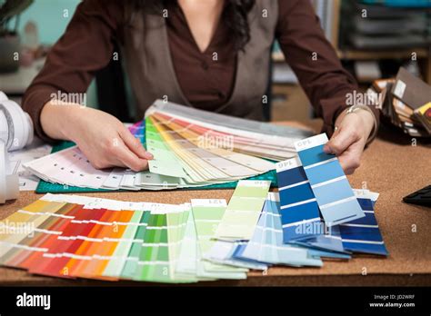 Close Up Of Architect With Color Palette On Her Desk Stock Photo Alamy