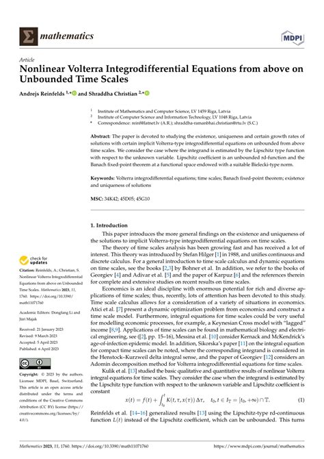 Pdf Nonlinear Volterra Integrodifferential Equations From Above On Unbounded Time Scales