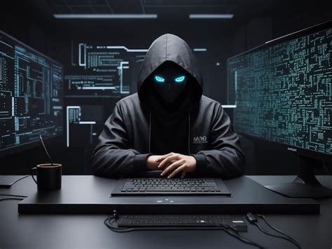 Hacking And Malware Concept Faceless Hacker Using Abstract Laptop With