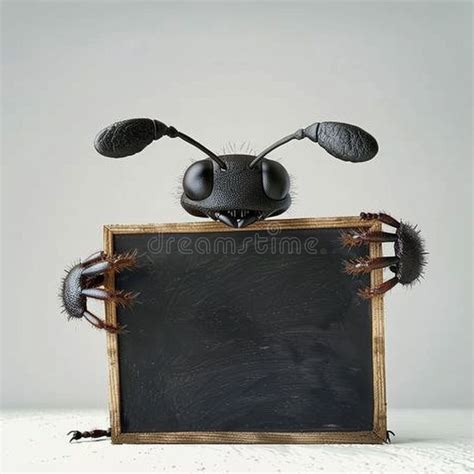 Tiny Fighter Ants Holding A Black Boad Sign Generate Ai Stock