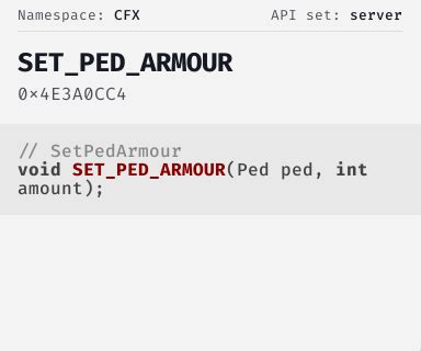 SetPedArmour FiveM Natives Cfx Re Docs