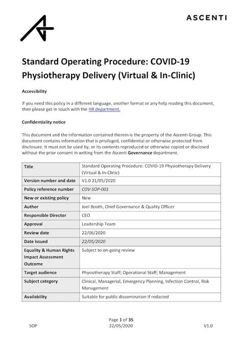 PDF Standard Operating Procedure COVID 19 Physiotherapy This
