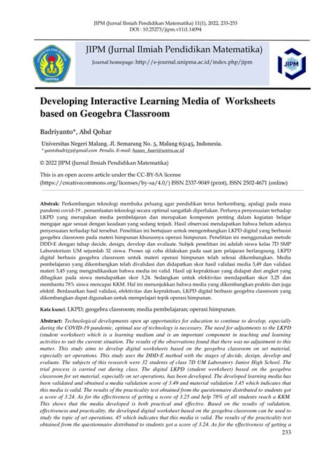 Pdf Developing Interactive Learning Media Of Worksheets Based On
