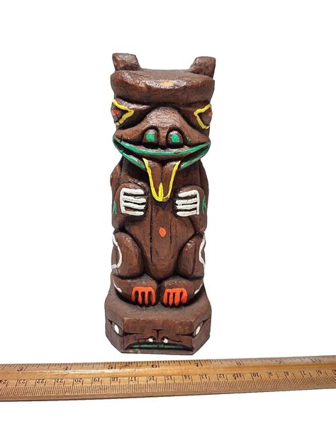 Vintage Handcrafted Signed Anchorage Wooden Resin Creed Totems Totem