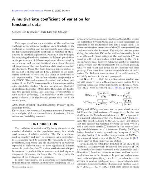 Pdf A Multivariate Coefficient Of Variation For Functional Data