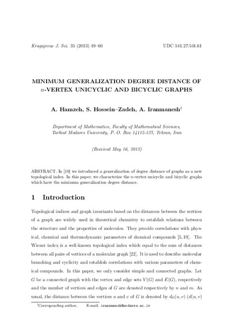 Pdf Minimum Generalization Degree Distance Of N Vertex Unicyclic And