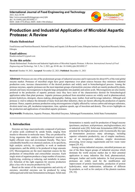 Pdf Production And Industrial Application Of Microbial Aspartic Protease A Review