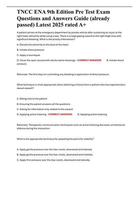 Tncc Ena 9th Edition Pre Test Exam Questions And Answers Guide Already Passed Latest 2025