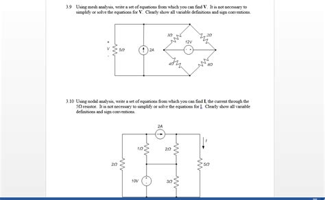 solved using mesh analysis write a set of equations from