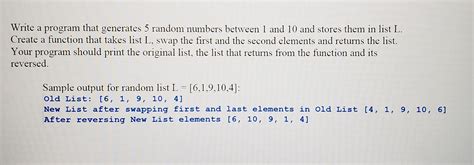 Solved Write A Program That Generates 5 Random Numbers