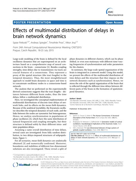 Pdf Effects Of Multimodal Distribution Of Delays In Brain Network