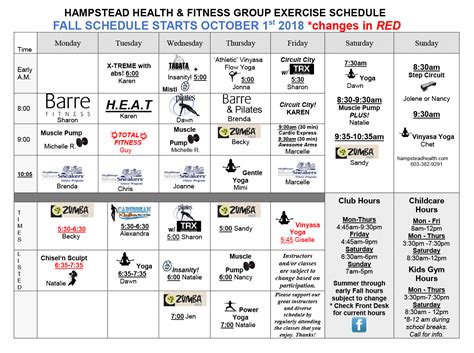 New Fall Class Schedule Hampstead Health And Fitness