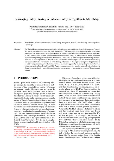 Pdf Leveraging Entity Linking To Enhance Entity Recognition In Microblogs