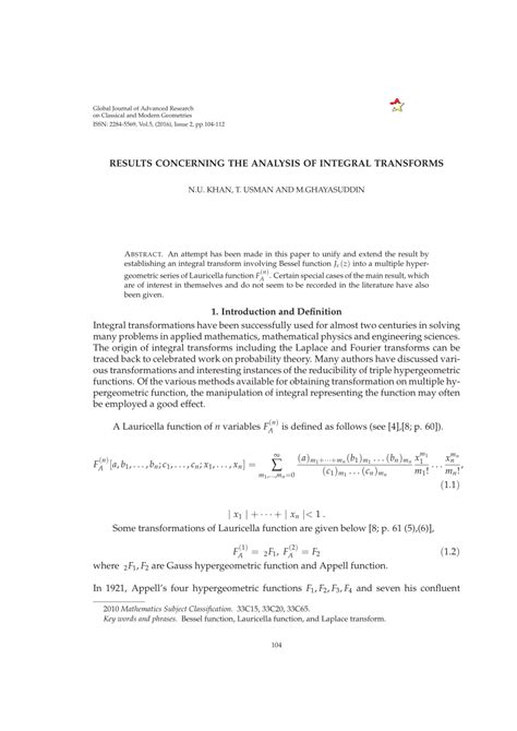 Pdf Results Concerning The Analysis Of Integral Transforms