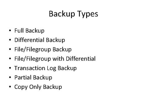 Backup Recovery Recovery Models Full Recovery Model All