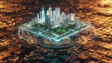 Glowing Cityscape On Digital Grid Network With Futuristic High Tech Infrastructure Stock Video