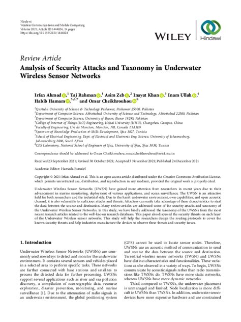 Pdf Analysis Of Security Attacks And Taxonomy In Underwater Wireless