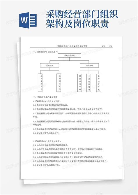 采购经营部门组织架构及岗位职责 Word模板下载 编号qbnxzgjp 熊猫办公