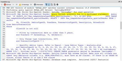 sqlcreator generates false warnings in log query failed possibly due