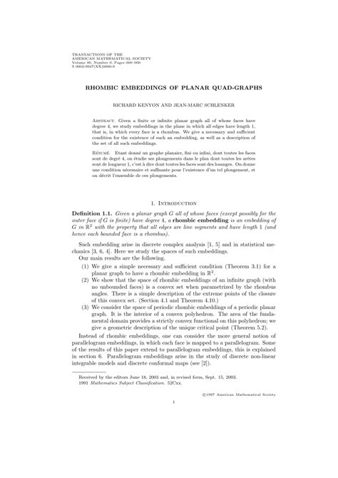 Pdf Rhombic Embeddings Of Planar Quad Graphs