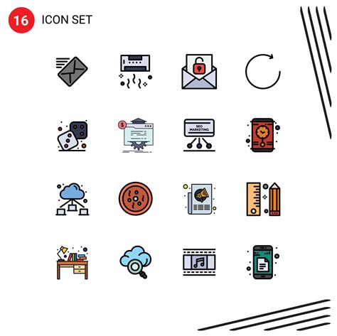 Mobile Interface Flat Color Filled Line Set Of 16 Pictograms Of Dices