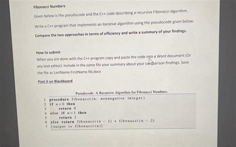 Solved Fibonacci Numbers Given Below Is The Pseudocode And Chegg