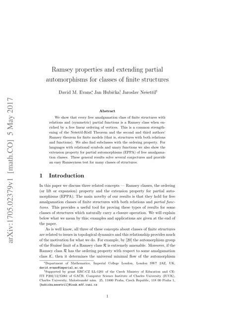 Pdf Ramsey Properties And Extending Partial Automorphisms For Classes Of Finite Structures