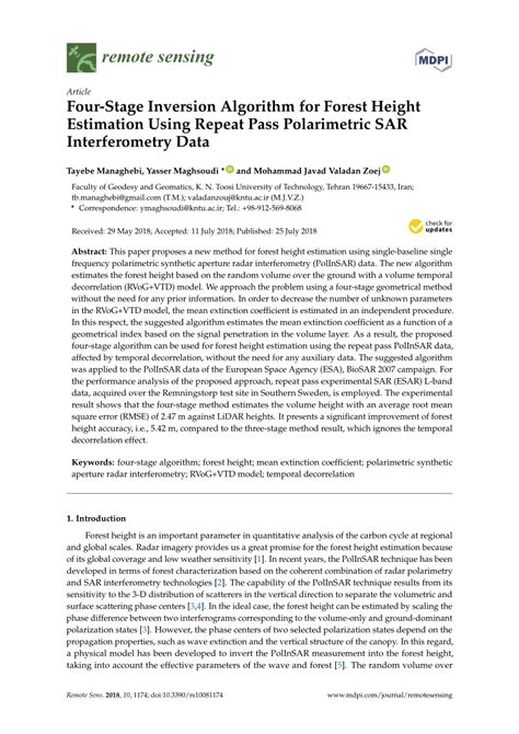 Pdf Four Stage Inversion Algorithm For Forest Height Estimation Using