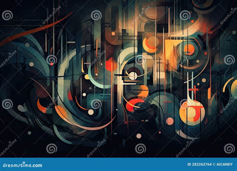 Symphony Of Abstract Shapes And Lines On A Dark Background Creating A Mesmerizing Visual