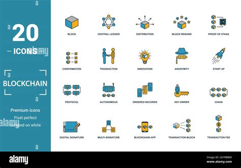 Blockchain Icon Set Include Creative Elements Block Distribution