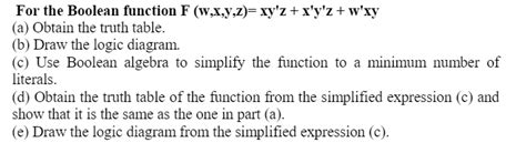 Solved For The Boolean Function F W X Y Z Xy Z X Y Z Chegg
