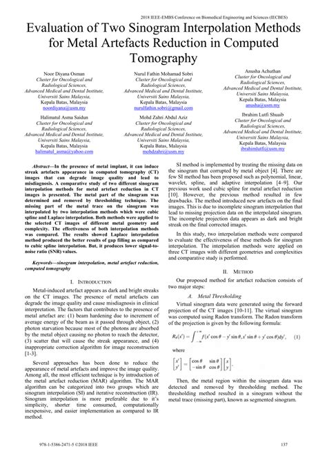 Pdf Evaluation Of Two Sinogram Interpolation Methods For Metal Artefacts Reduction In Computed