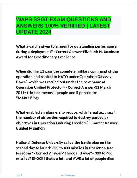 WAPS SSGT EXAM QUESTIONS AND ANSWERS VERIFIED LATEST UPDATE Exams Advanced