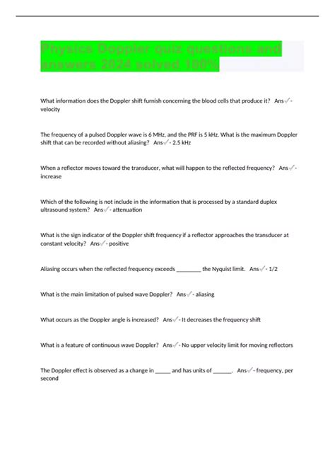 Physics Doppler Quiz Questions And Answers 2024 Solved 100 Physics Doppler Stuvia US