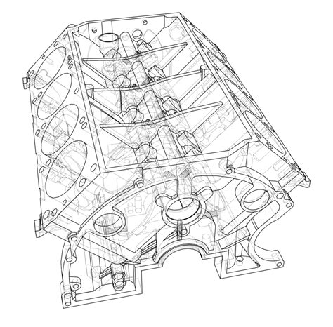engine block sketch vector rendering of 3d repair ink project vector