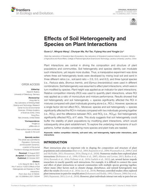 Pdf Effects Of Soil Heterogeneity And Species On Plant Interactions