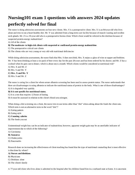 Nursing101 Exam 1 Questions With Answers Exams Nursing Docsity