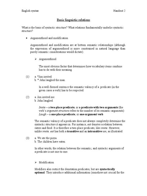 Syntax Handout 2 Pdf Predicate Grammar Semantics