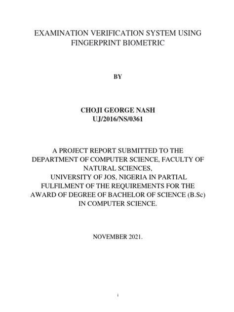 Examination Verification System Using Fingerprint Biometric Uj2016ns0361 Download Free Pdf