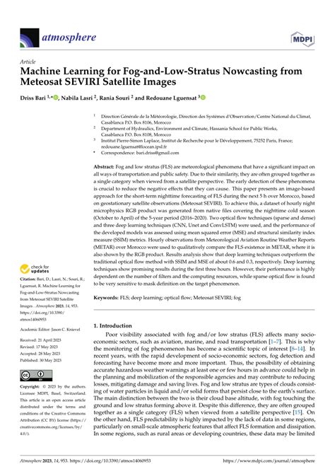 Pdf Machine Learning For Fog And Low Stratus Nowcasting From Meteosat Seviri Satellite Images