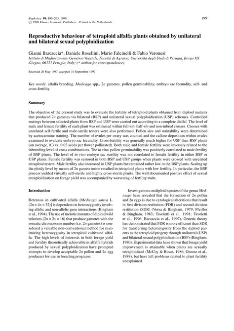 Pdf Reproductive Behaviour Of Tetraploid Alfalfa Plants Obtained By Unilateral And Bilateral