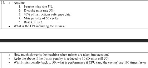 Solved Assume I Cache Miss Rate D Cache Miss Chegg
